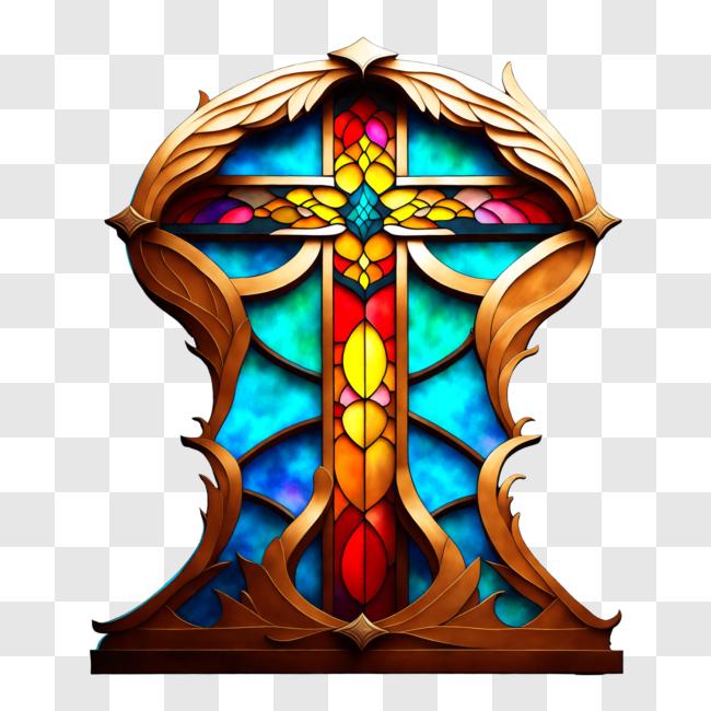 Download Stained Glass Window with Cross Design PNG Online - Creative ...