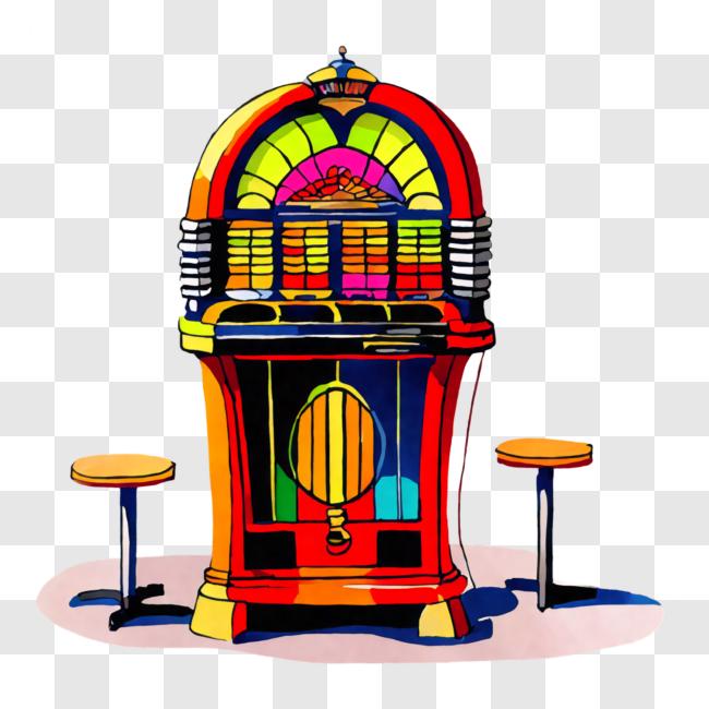 Download Colorful Jukebox with Stools PNG Online - Creative Fabrica