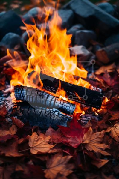 Bonfire in Autumn with Fallen Leaves stock photo | Creative Fabrica