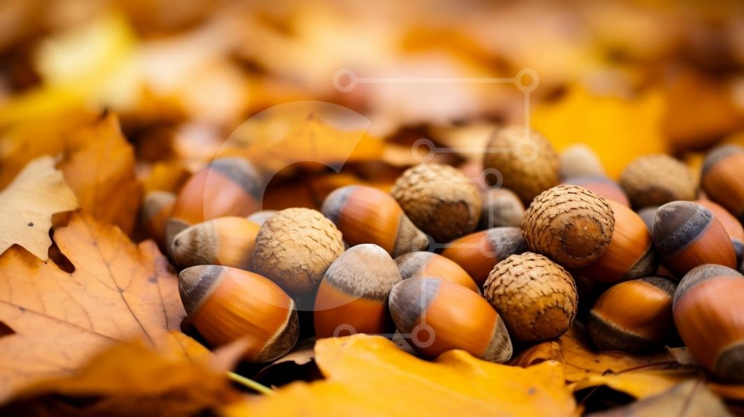 Autumnal Scene: Group of Acorns on Fallen Leaves stock photo | Creative ...