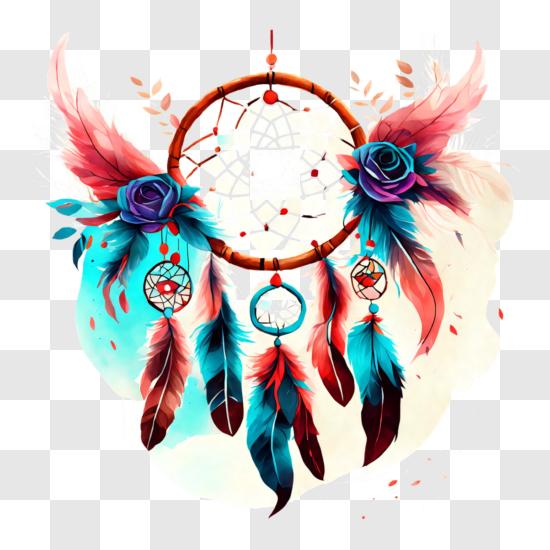 Download Colorful Dream Catcher with Feathers PNG Online - Creative Fabrica