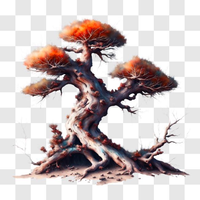 Download Bonsai Tree with Red and Orange Leaves PNG Online - Creative Fabrica