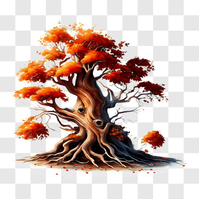 Download Oude boom in een kaal landschap met rode bladeren PNG online ...