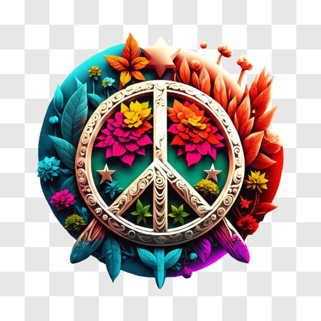 Download Colorful Flower and Leaf Peace Sign PNG Online - Creative Fabrica