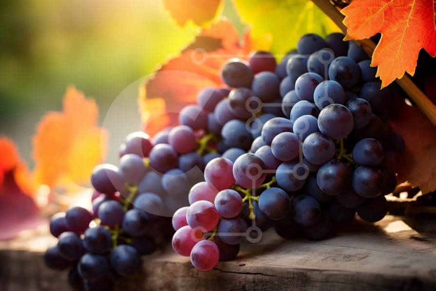 Ripe Grapes on a Wooden Surface stock photo | Creative Fabrica