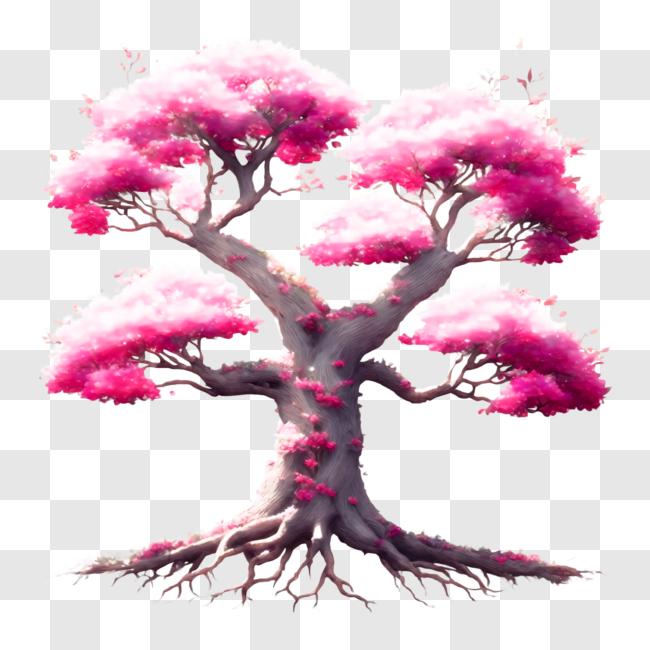 Download Beautiful Pink Cherry Blossom Tree with Exposed Roots PNG ...