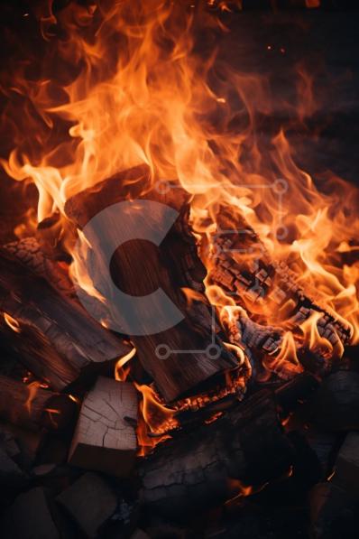 Fiery Wood Pyre with Bright Flames stock photo | Creative Fabrica