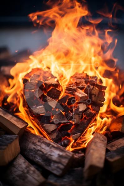 Heart-shaped Firewood Stack stock photo | Creative Fabrica