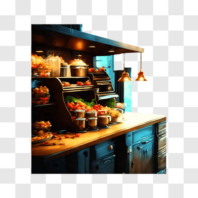 Download Kitchen with Counter and Shelves PNGs Online - Creative Fabrica