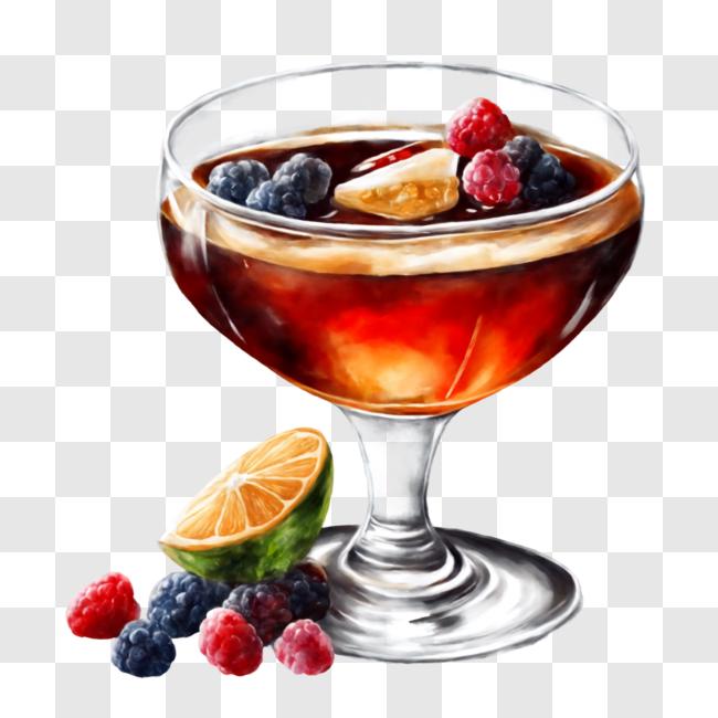 Download Glass of Red Wine with Raspberries, Blueberries, and Lime PNG ...