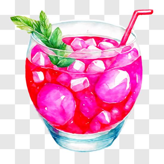 Download Refreshing Pink Drink with Strawberries PNG Online - Creative ...