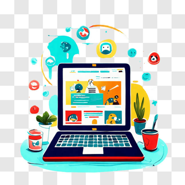 Download Laptop Computer on Desk with Social Media Icons PNGs Online ...