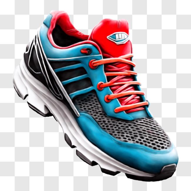 Download Blue and Red Men's Running Shoe with White Sole and Laces PNG ...