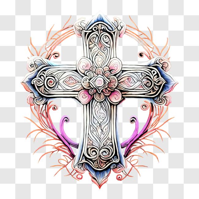 Download Ornate Floral Cross with Intricate Metal Designs PNG Online ...
