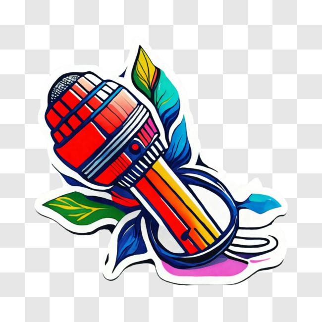 Download Colorful Microphone Sticker with Leaves PNG Online - Creative ...