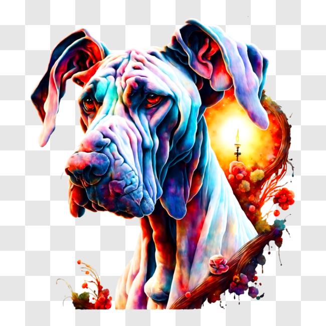 Download Great Dane Dog with Colorful Patterns on Fur PNG Online ...