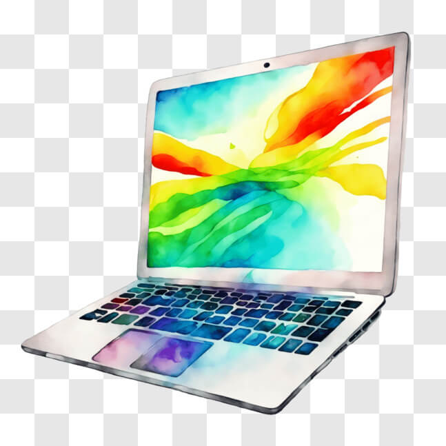 Download Laptop Computer with Colorful Watercolor Painting PNGs Online ...