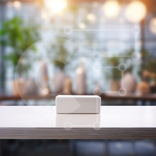 White Box on Table with Plants on Windowsill stock photo | Creative Fabrica