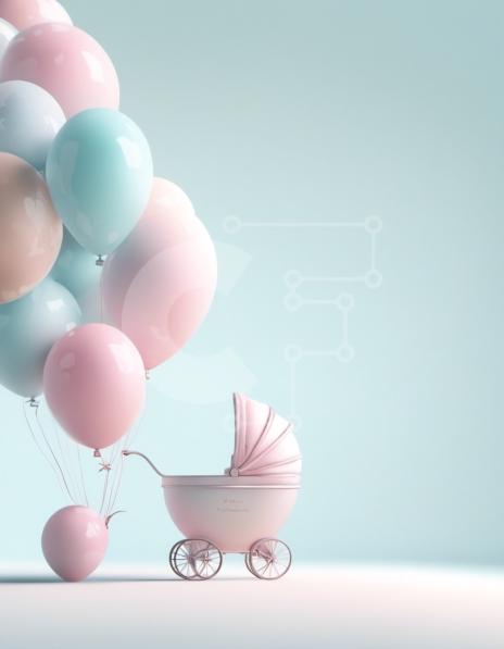 Stroller with Colorful Balloons stock photo | Creative Fabrica