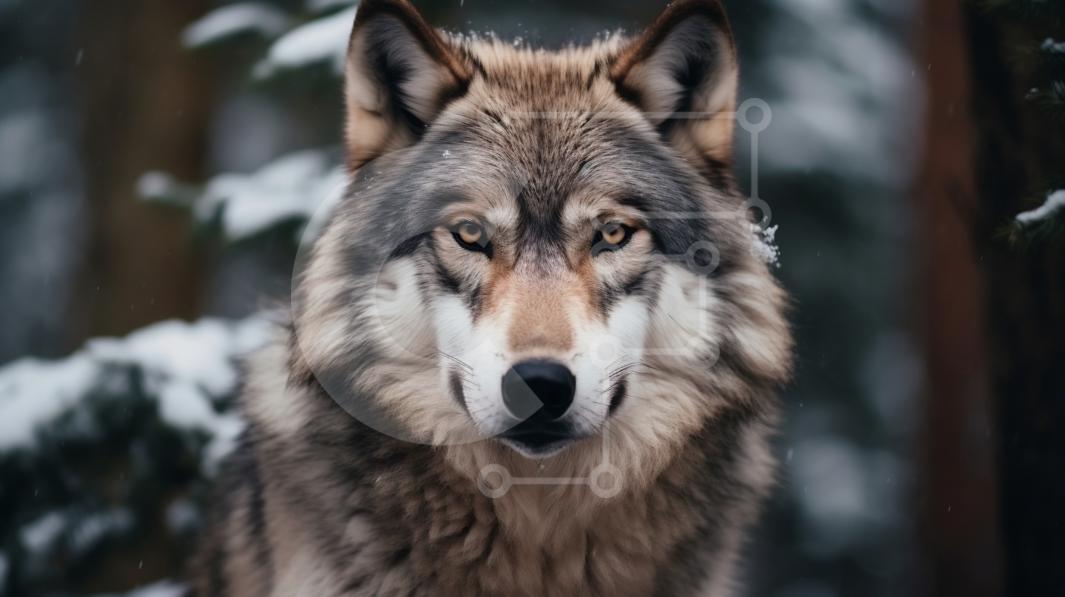 Fierce Gray Wolf in a Winter Wonderland stock photo | Creative Fabrica