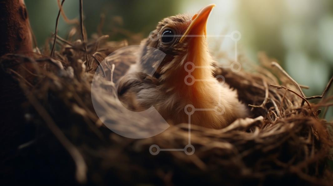 Close-up of a Small Bird in Nest stock photo | Creative Fabrica