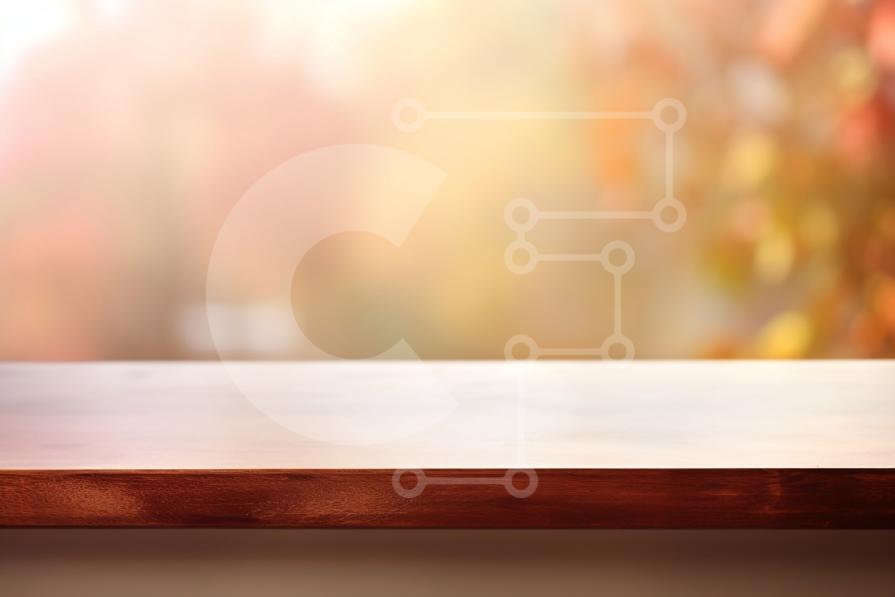 Wooden Table with Blurred Autumn Leaves Background stock photo ...