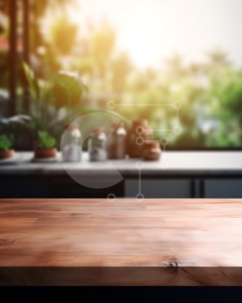 Peaceful and Serene Wooden Table in Forest Setting stock photo ...
