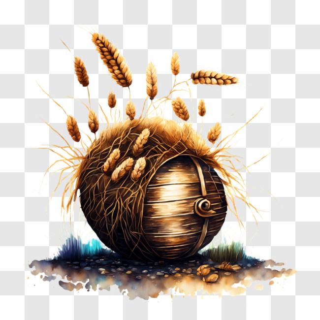 Download Wooden Barrel with Wheat PNG Online - Creative Fabrica