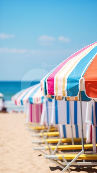 Colorful Beach Umbrellas on a Sunny Day stock photo | Creative Fabrica