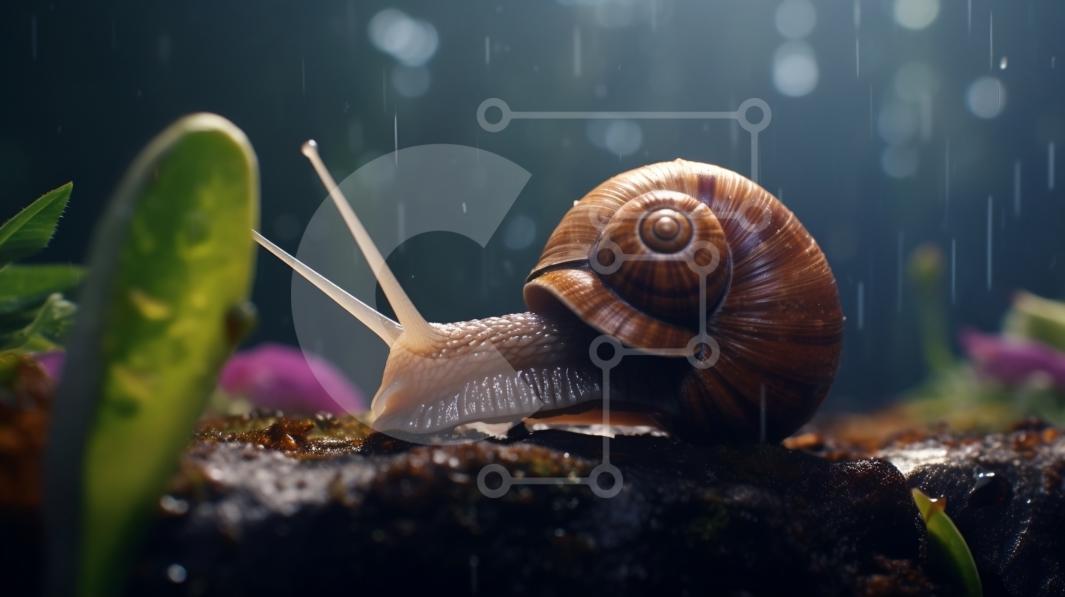 Gorgeous Snail on Log in Forest stock photo | Creative Fabrica