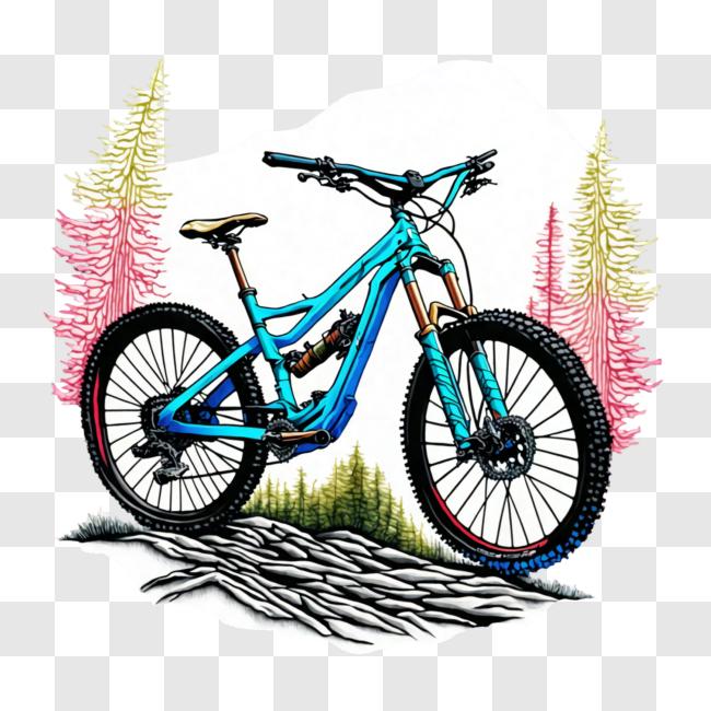 Download Blue Mountain Bike on Rocky Trail in Forest PNG Online ...