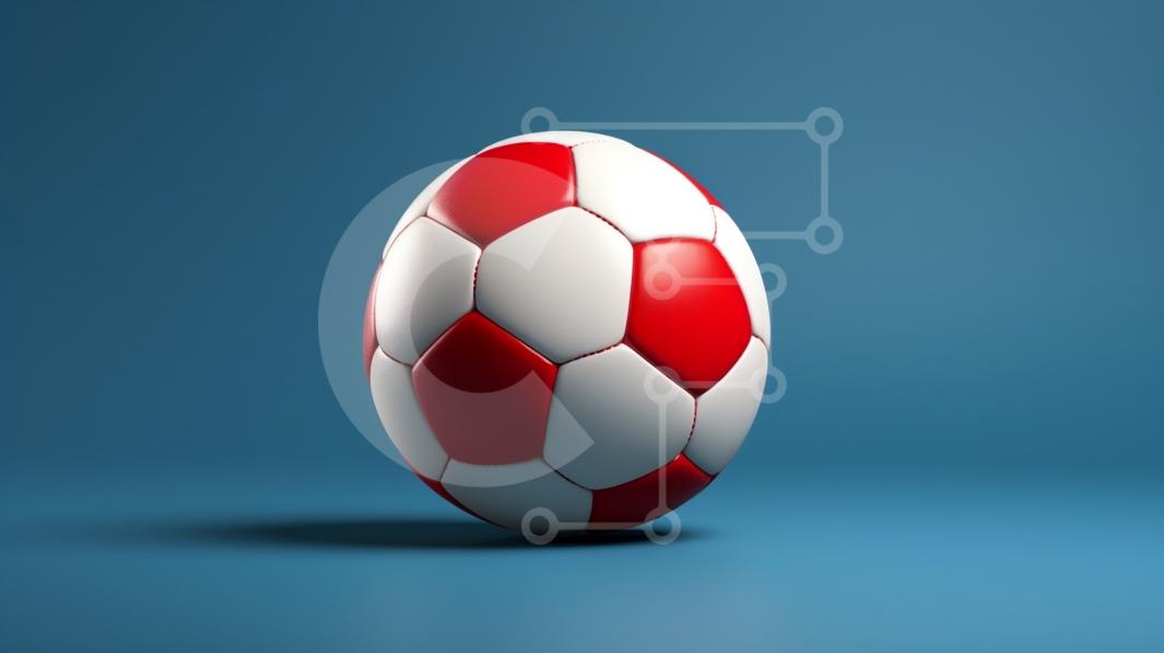 Red and White Soccer Ball on Blue Background stock photo | Creative Fabrica