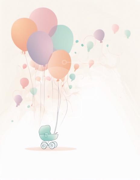 Colorful Balloons Floating Above Baby Carriage stock photo | Creative ...