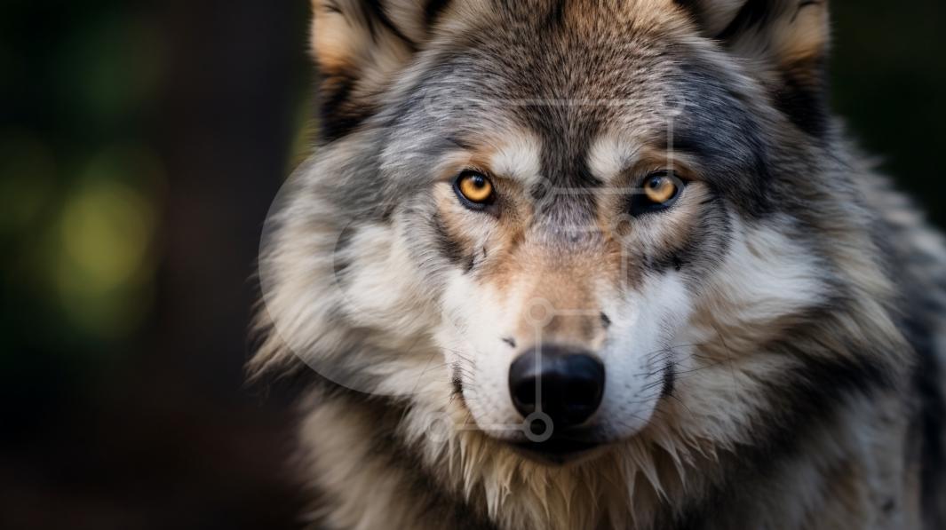 Gros plan du visage féroce et intense d'un loup gris et blanc photo ...