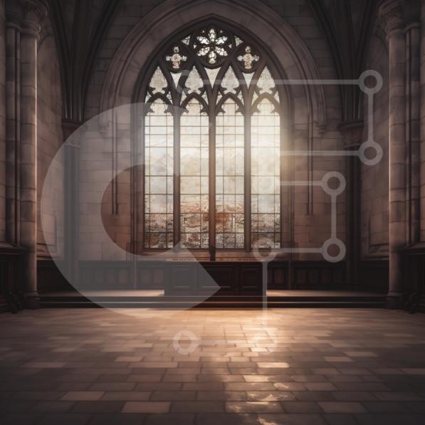 Empty Church with Stained Glass Windows stock photo | Creative Fabrica