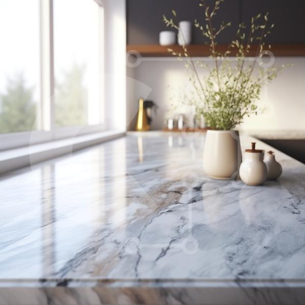 Elegant Marble Kitchen Countertop with Vase of Flowers stock photo ...
