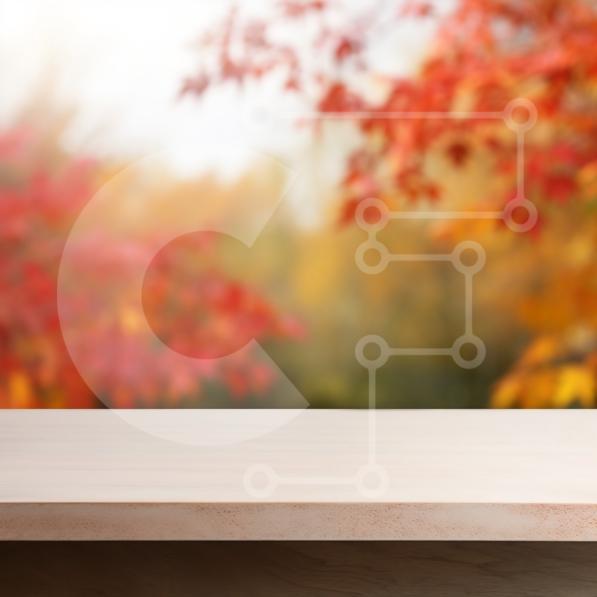 Autumn Scene with Leaves and Wooden Table stock photo | Creative Fabrica