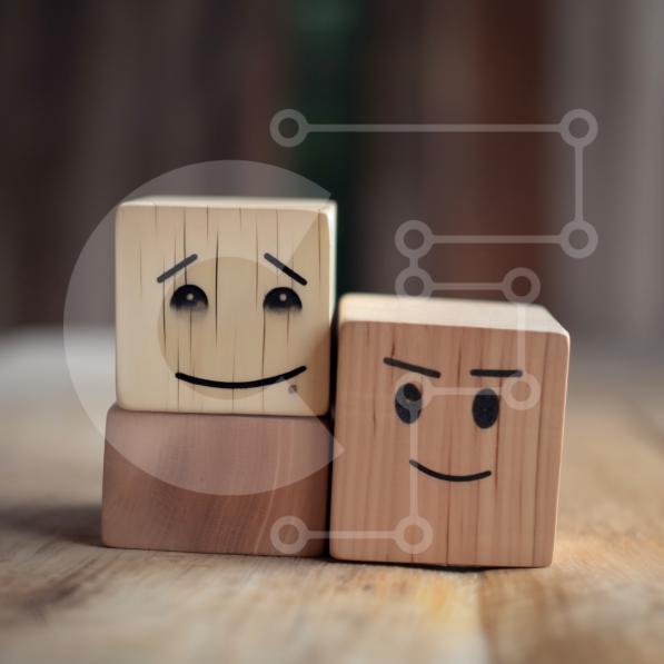 Wooden Blocks with Smiling and Sad Faces stock photo | Creative Fabrica