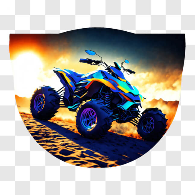 Download Colorful ATV driving on a dirt road in the desert at sunset ...