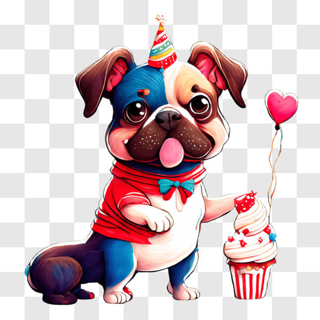 Download Cartoon Dog with Birthday Hat and Cupcake PNGs Online ...