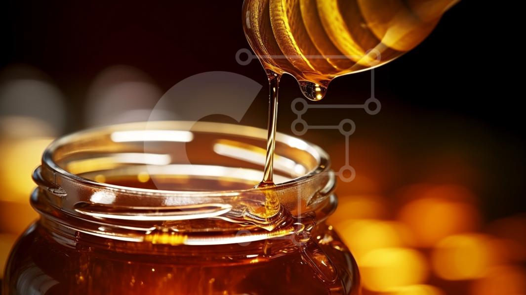 Honey Dripping into Glass Jar - Food Photography stock photo | Creative ...