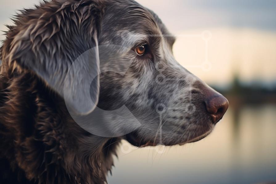 Serious Dog with Wet Hair and Dirty Fur stock photo | Creative Fabrica