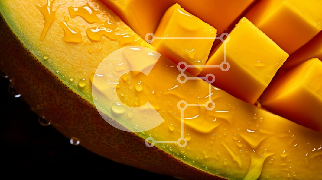 Half Ripe Mango with Water Droplets stock photo | Creative Fabrica