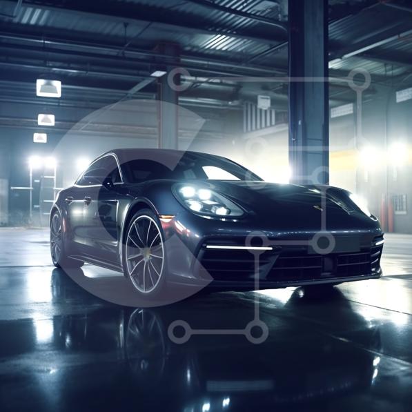 Sleek and Modern Black Porsche Panamera in a Garage stock photo ...
