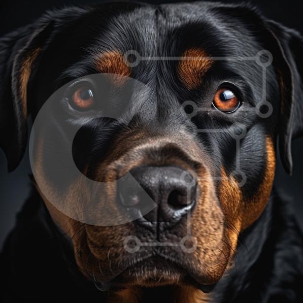 Close-up of Rottweiler Dog's Face in Black and White stock photo ...