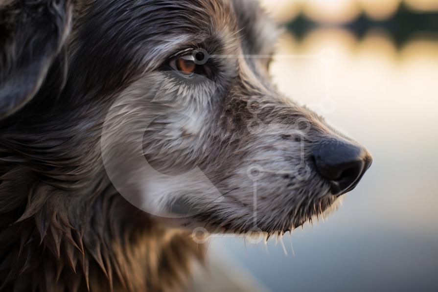 Close-up of a Wet and Shaggy Dog's Face stock photo | Creative Fabrica