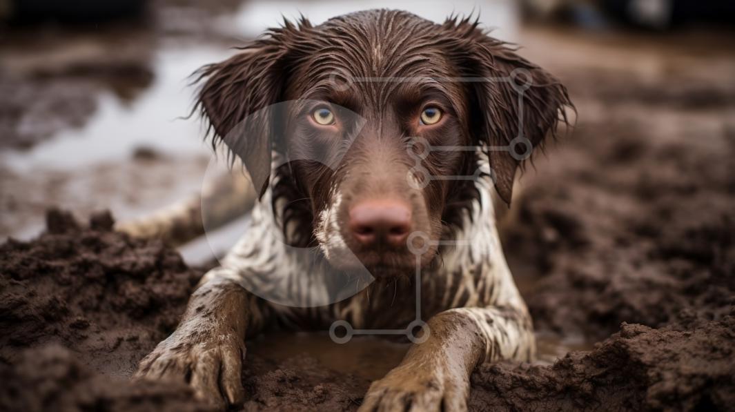 Wet and Matted Dog in Mud stock photo | Creative Fabrica
