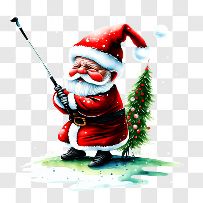 Download Santa Claus with Golf Club and Christmas Tree PNGs Online ...