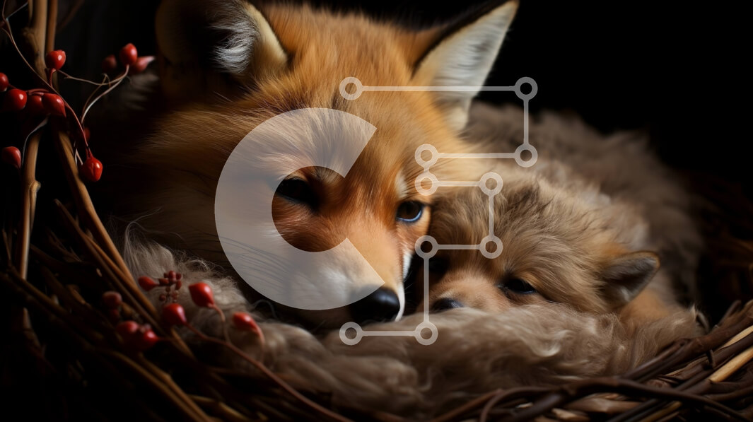 Download Mother Red Fox Nursing Her Baby in Nest Stockphotos Online ...