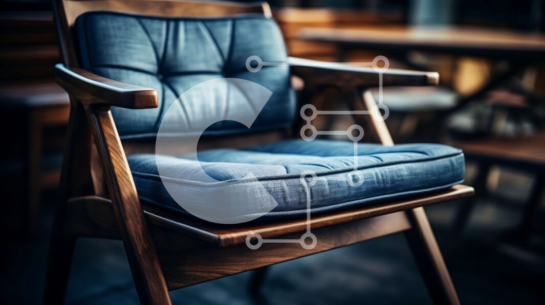 Sleek and Elegant Wooden Chair with Blue Cushion stock photo | Creative ...